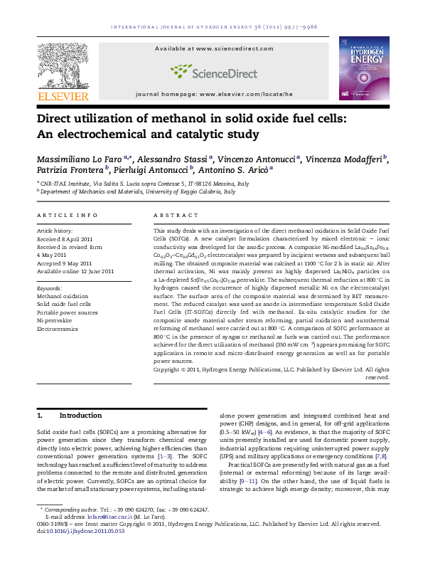 (PDF) Direct utilization of methanol in solid oxide fuel cells: An ...