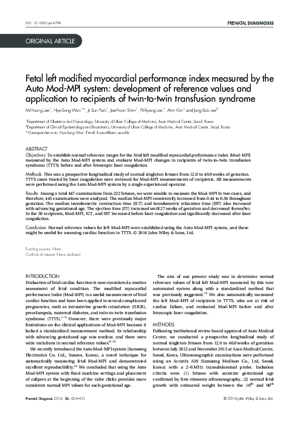 (PDF) Fetal left modified myocardial performance index: technical ...