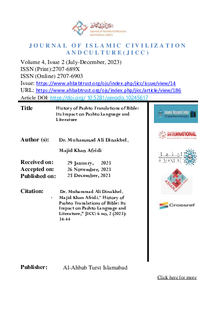 (PDF) History of Pashto Translations of Bible: Its Impact on Pashto ...