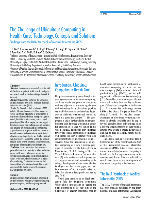 (PDF) The Challenge of Ubiquitous Computing in Health Care: Technology, Concepts and Solutions