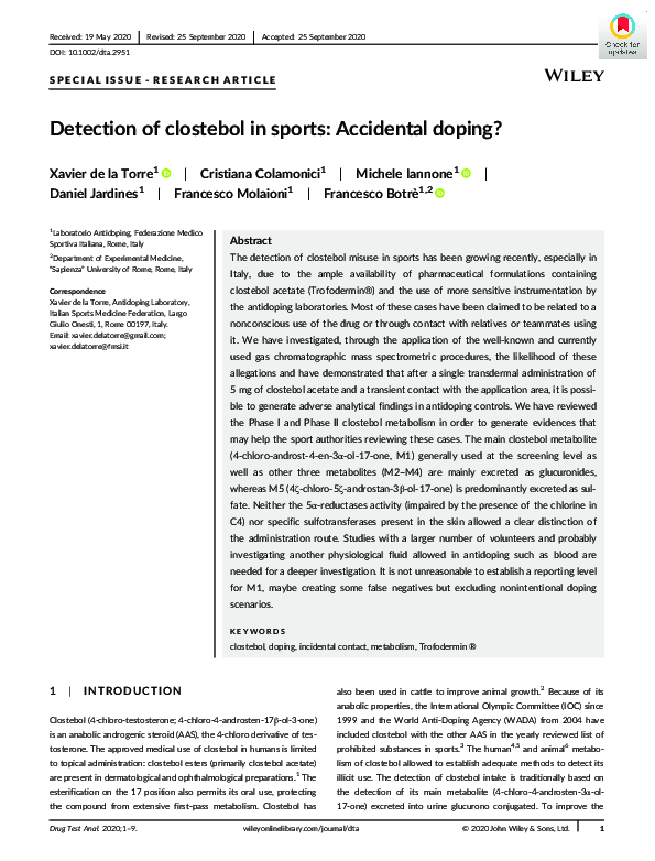 (PDF) Detection of clostebol in sports: Accidental doping?