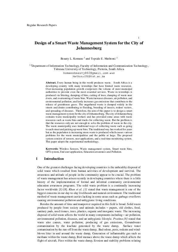(PDF) Design of a Smart Waste Management System for the City of ...