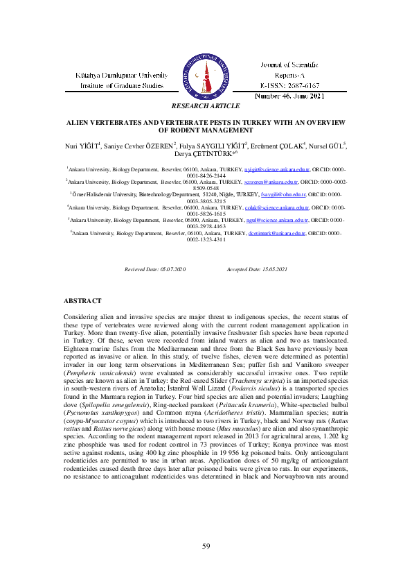 (PDF) Alien Vertebrates and Vertebrate Pests in Turkey with an Overview ...