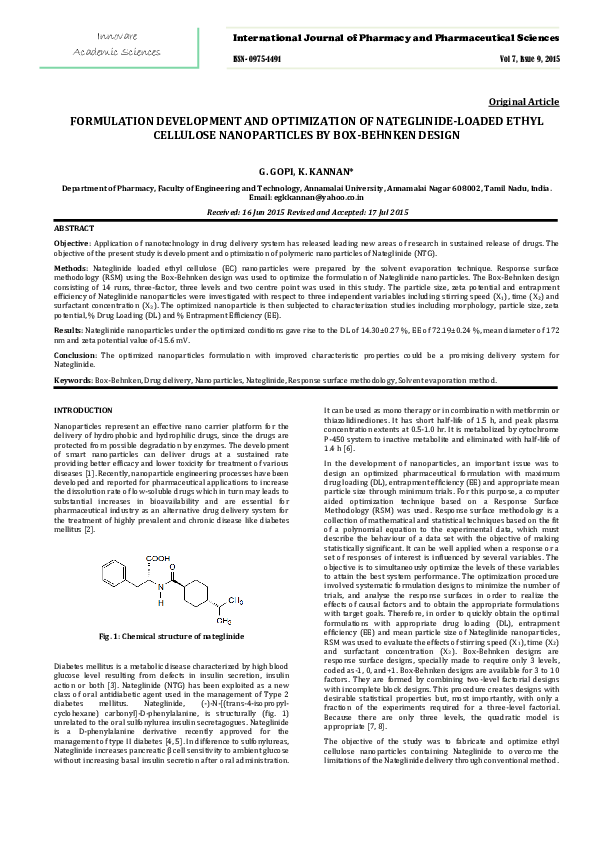 (PDF) FORMULATION DEVELOPMENT AND OPTIMIZATION OF NATEGLINIDE-LOADED ETHYL CELLULOSE ...