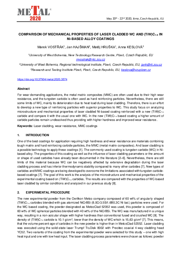 (PDF) Comparison of Mechanical properties of laser cladded WC and (TiW ...