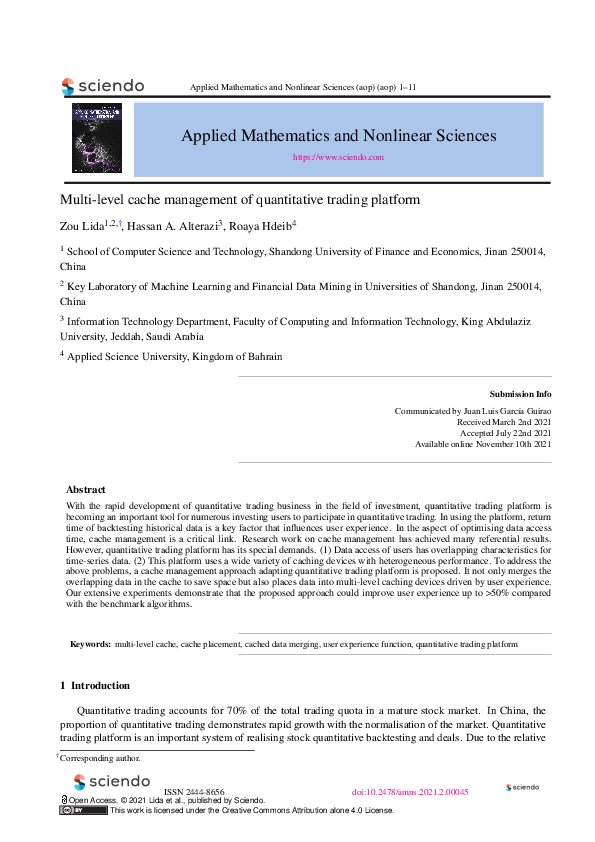 (PDF) Multi-level cache management of quantitative trading platform