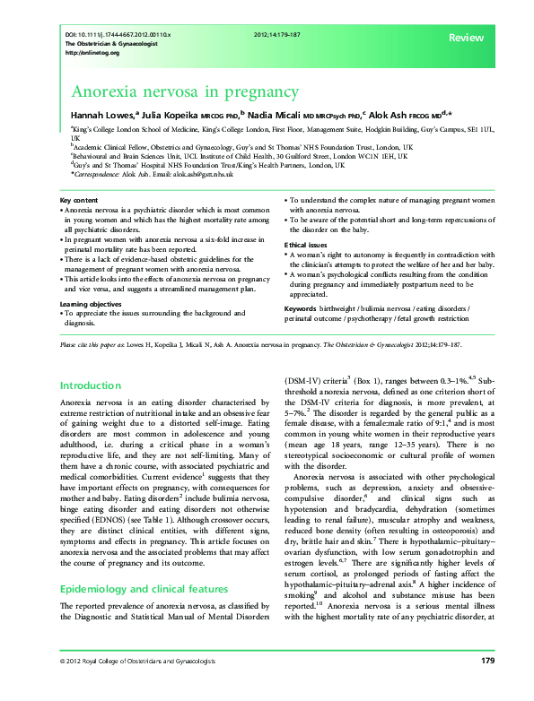 (PDF) Anorexia nervosa in pregnancy