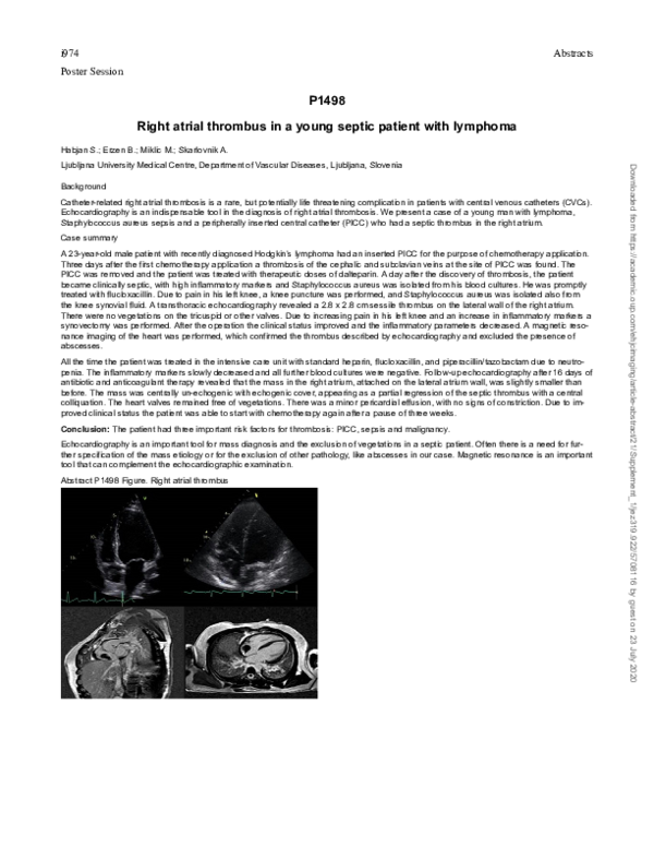 (PDF) P1498 Right atrial thrombus in a young septic patient with lymphoma
