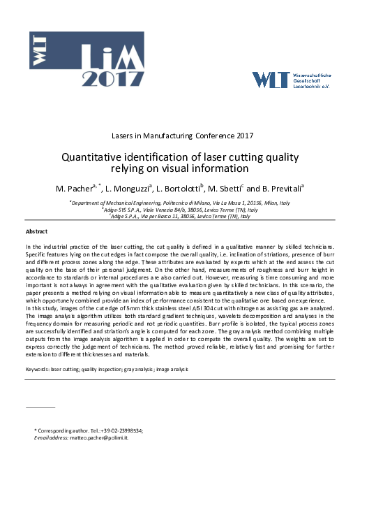 (PDF) Quantitative identification of laser cutting quality relying on visual information