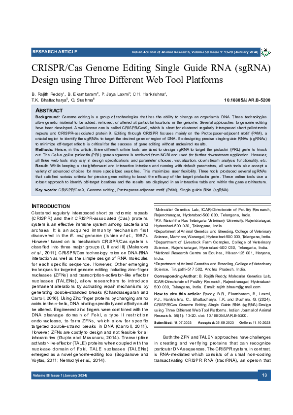 (PDF) CRISPR/Cas Genome Editing Single Guide RNA (sgRNA) Design using ...