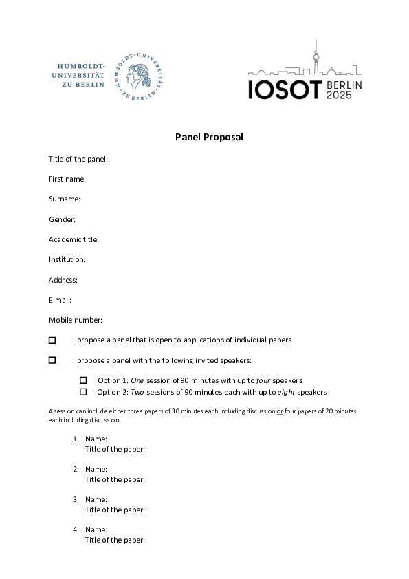 (PDF) IOSOT Berlin 2025 Panel Proposal Application Form | Bernd ...