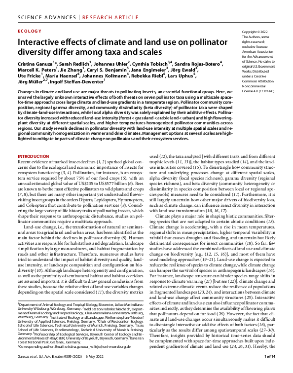(PDF) Interactive effects of climate and land use on pollinator ...