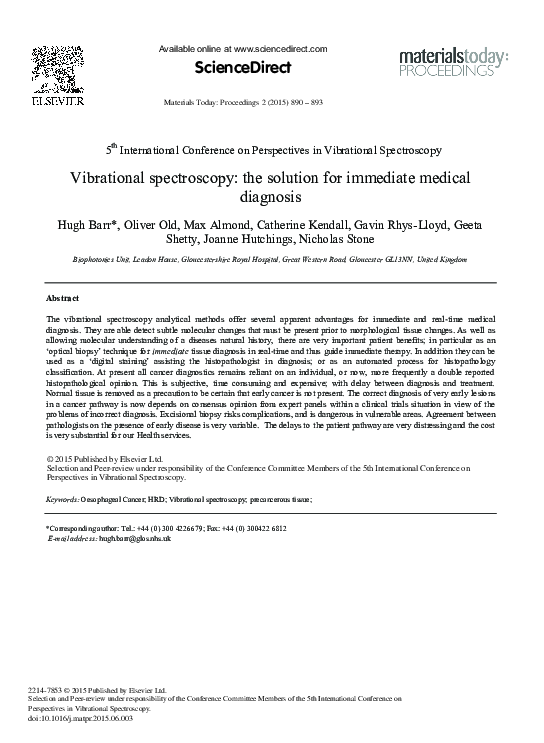 (PDF) Vibrational Spectroscopy: The Solution for Immediate Medical Diagnosis
