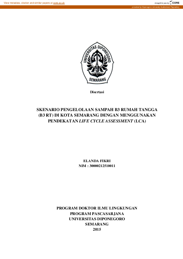 (PDF) Skenario Pengelolaan Sampah B3 Rumah Tangga (B3 RT) DI Kota Semarang Dengan Menggunakan ...