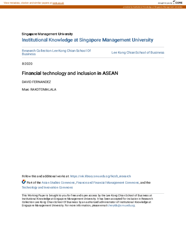 (PDF) FinTech's Role in ASEAN Financial Inclusion
