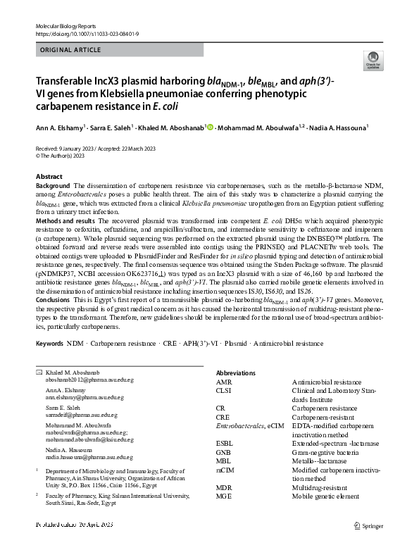 (PDF) Transferable IncX3 plasmid harboring blaNDM-1, bleMBL, and aph(3 ...