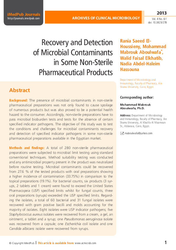 (PDF) Recovery and Detection of Microbial Contaminants in Some Non ...