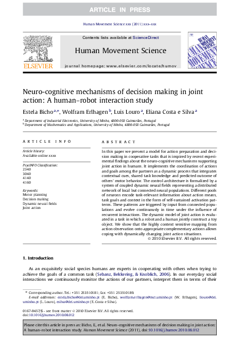 (PDF) Neuro-cognitive mechanisms of decision making in joint action: A human–robot interaction ...