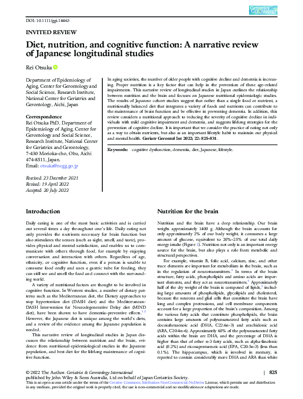 (PDF) Diet, nutrition, and cognitive function: A narrative review of ...