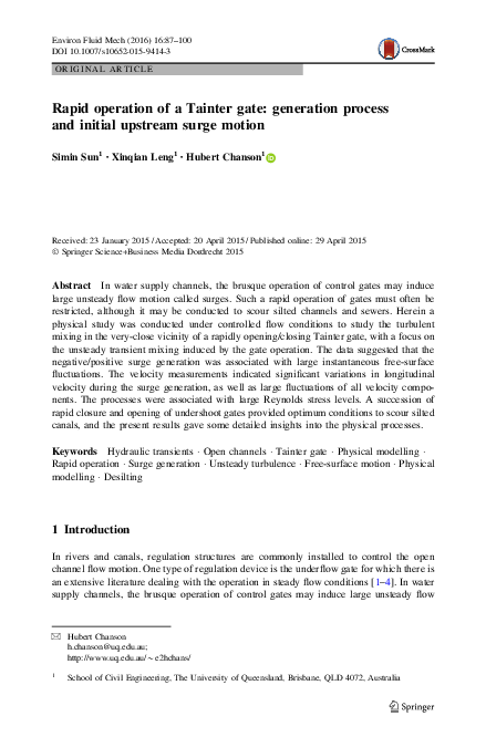 (PDF) Rapid operation of a Tainter gate: generation process and initial ...