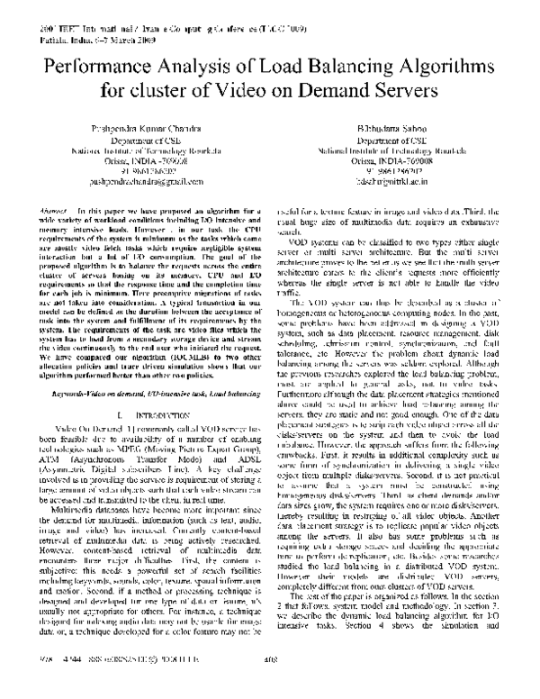 Pdf Performance Analysis Of Load Balancing Algorithms For Cluster Of Video On Demand Servers