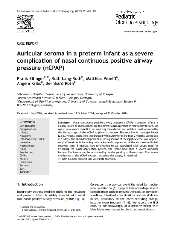 (PDF) Auricular seroma in a preterm infant as a severe complication of ...