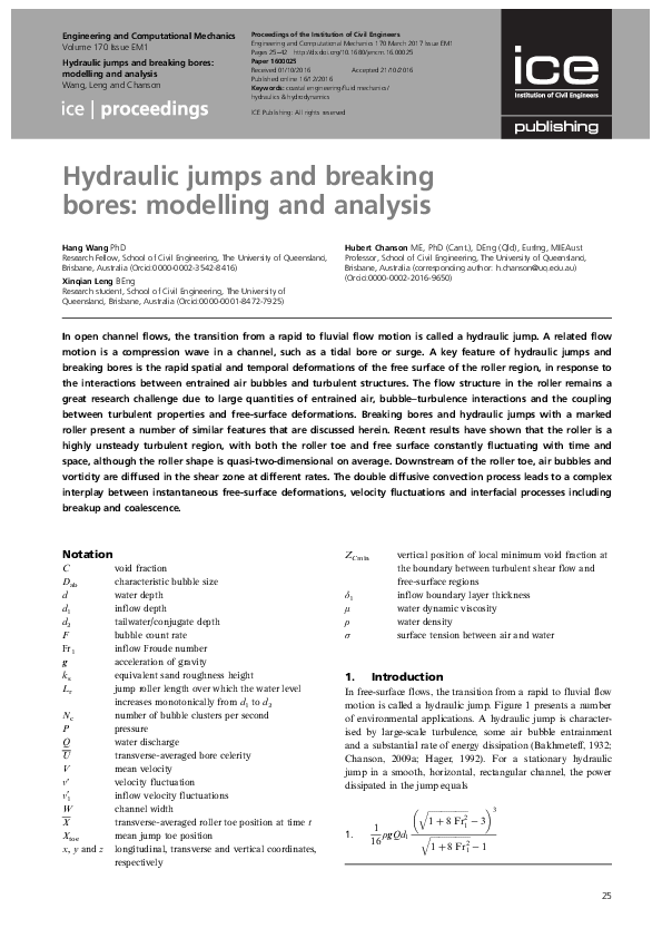 (PDF) Hydraulic jumps and breaking bores: modelling and analysis