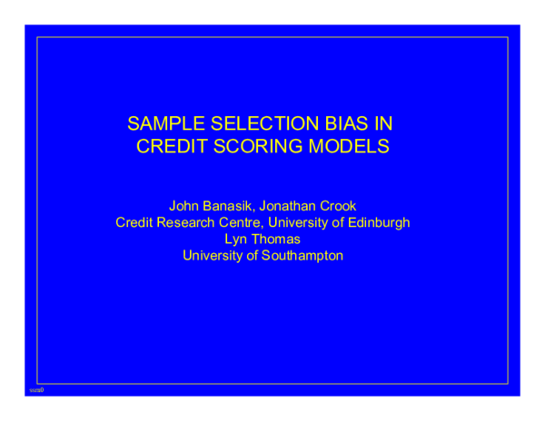 (PDF) Sample selection bias in credit scoring models