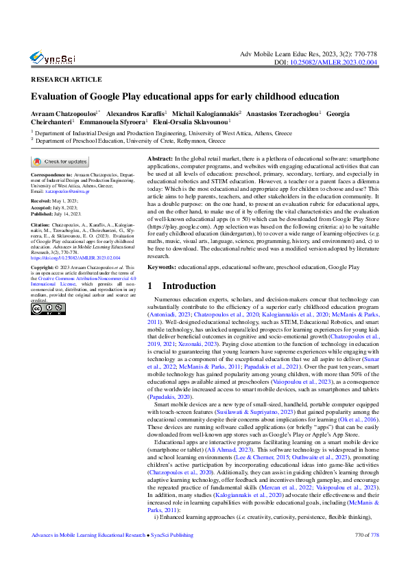 (PDF) Evaluation of Google Play educational apps for early childhood ...