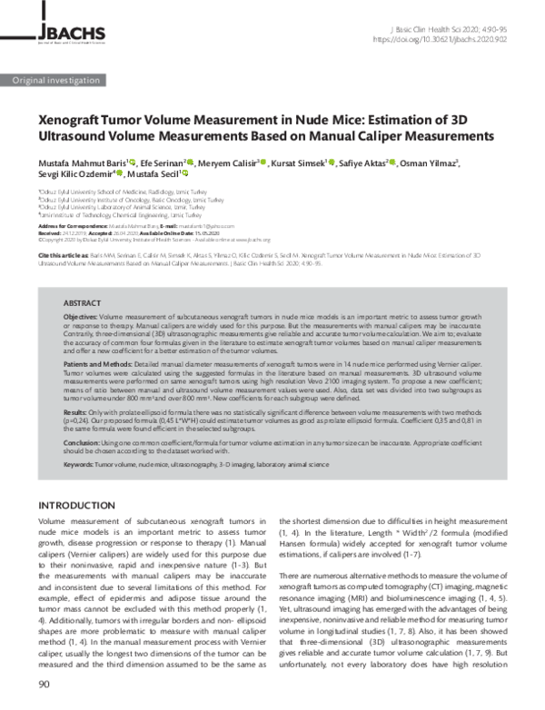 (PDF) Xenograft Tumor Volume Measurement in Nude Mice: Estimation of 3D ...