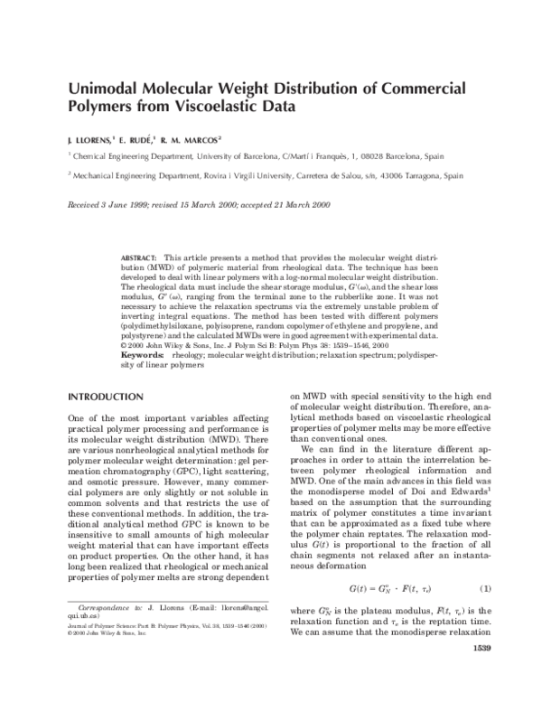 (PDF) Unimodal molecular weight distribution of commercial polymers ...