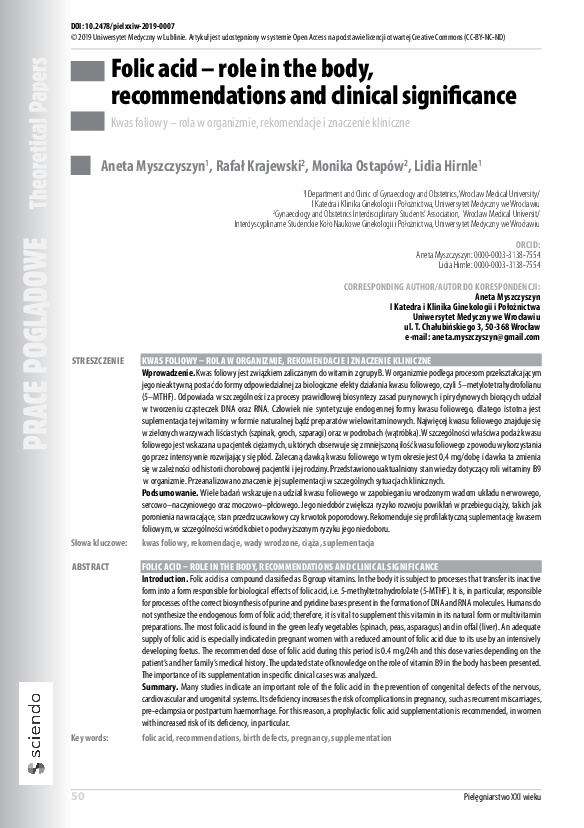 (PDF) Folic acid – role in the body, recommendations and clinical ...