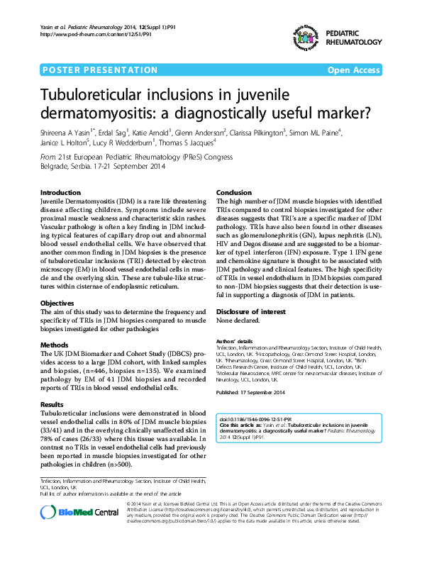 (PDF) Tubuloreticular inclusions in juvenile dermatomyositis: a ...