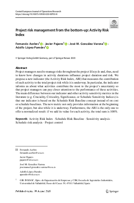 (PDF) Project risk management from the bottom-up: Activity Risk Index