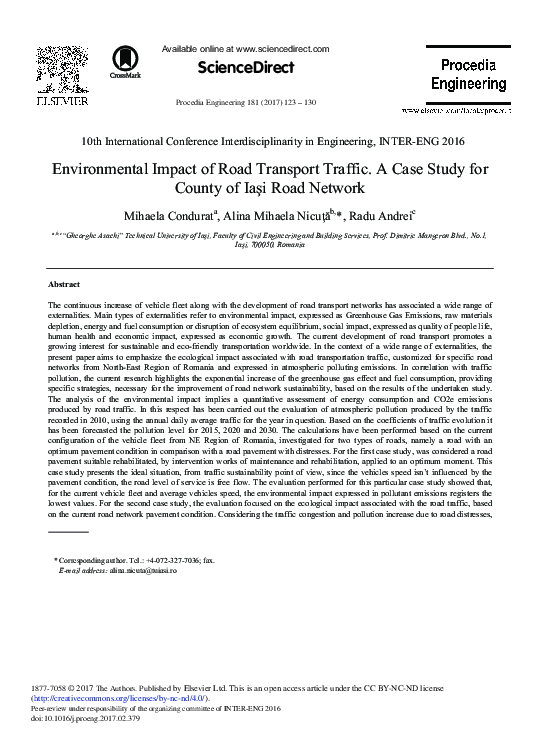 (PDF) Environmental Impact of Road Transport Traffic. A Case Study for ...
