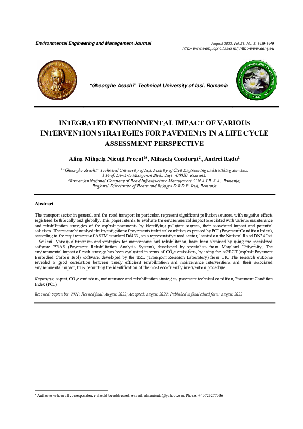 (PDF) Integrated Environmental Impact of Various Intervention Strategies for Pavements in a Life ...