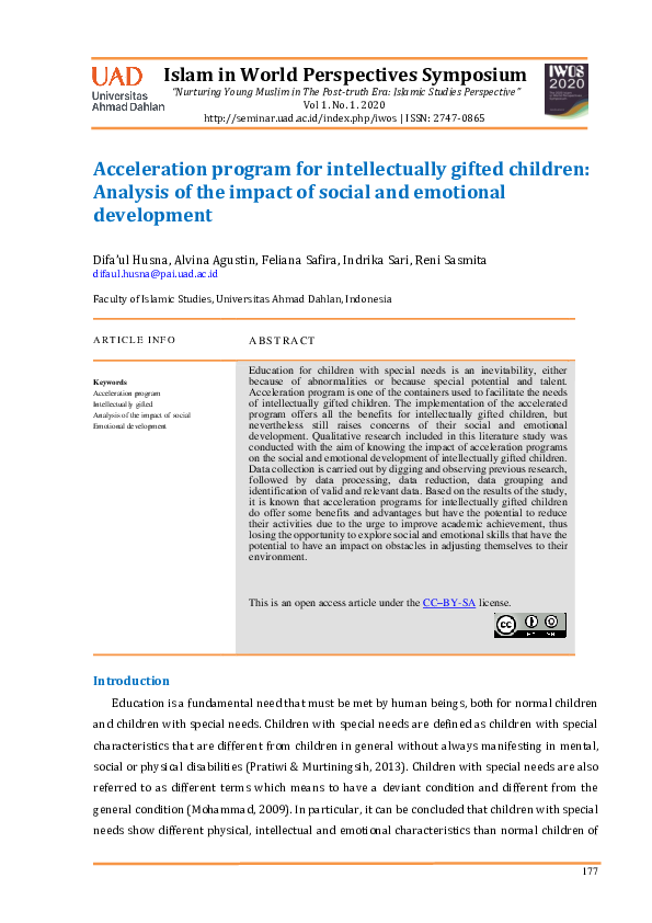 (PDF) Acceleration program for intellectually gifted children: Analysis ...