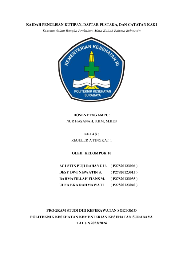 (PDF) MAKALAH MATERI : Kutipan, Catatan Kaki dan Daftar Isi