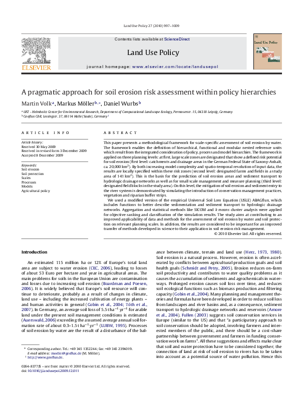 (PDF) A pragmatic approach for soil erosion risk assessment within ...