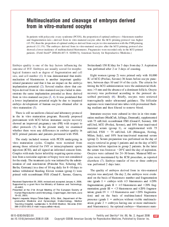 Multinucleation and cleavage of embryos derived from in vitro-matured ...