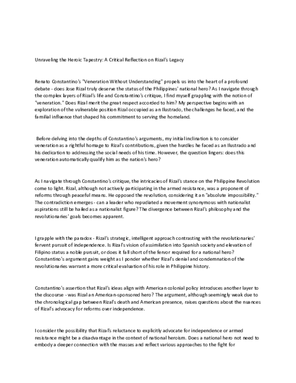 (PDF) Unraveling the Heroic Tapestry: A Critical Reflection on Rizal's ...