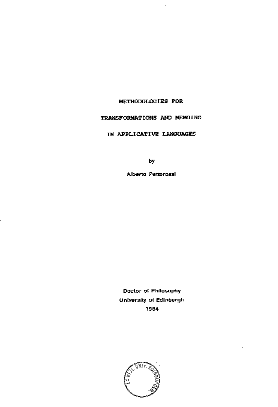 (PDF) Methodologies for transformations and memoing in applicative languages