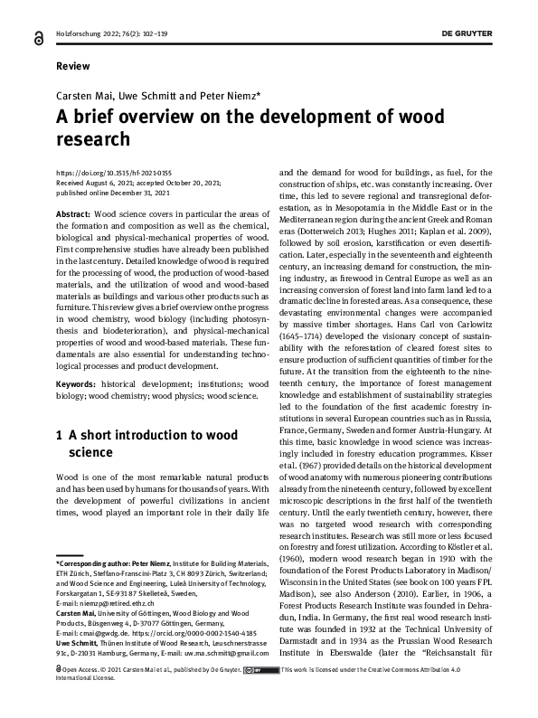(PDF) A brief overview on the development of wood research
