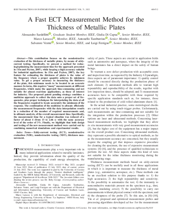 (PDF) A Fast ECT Measurement Method for the Thickness of Metallic Plates