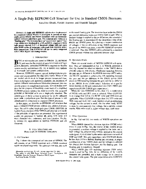 Pdf A Single Poly Eeprom Cell Structure For Use In Standard Cmos