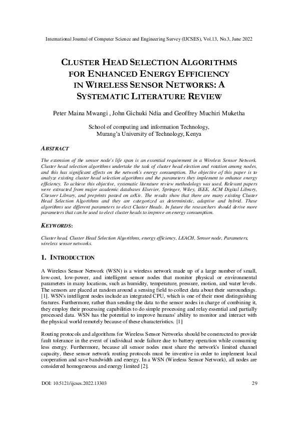 (PDF) Cluster Head Selection Algorithms for Enhanced Energy Efficiency in Wireless Sensor ...