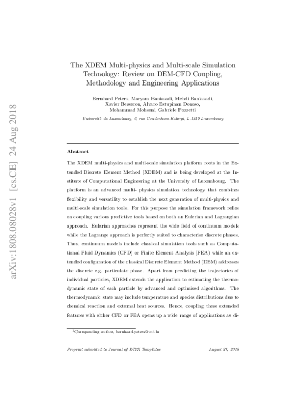 (PDF) The XDEM Multi-physics and Multi-scale Simulation Technology: Review on DEM-CFD Coupling ...