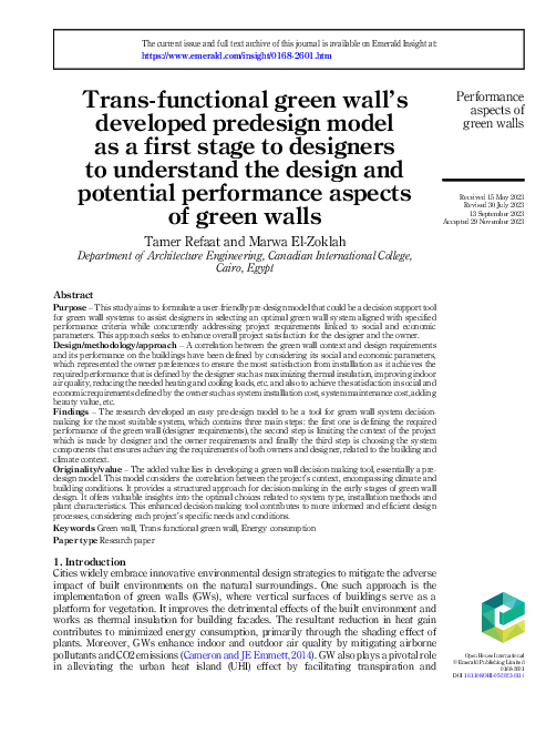 (PDF) Trans-functional green wall's developed predesign model as a ...