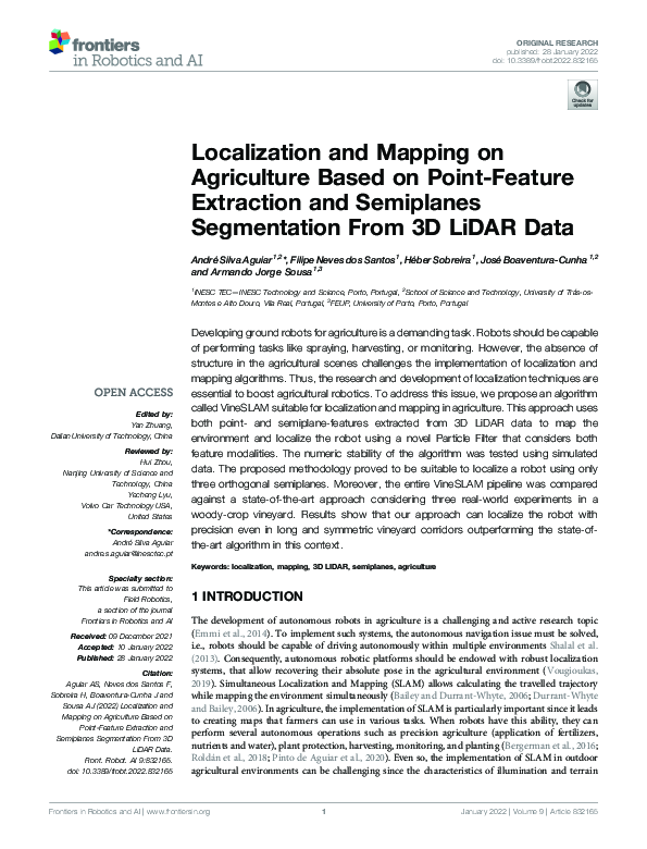 (PDF) Localization and Mapping on Agriculture Based on Point-Feature Extraction and Semiplanes ...
