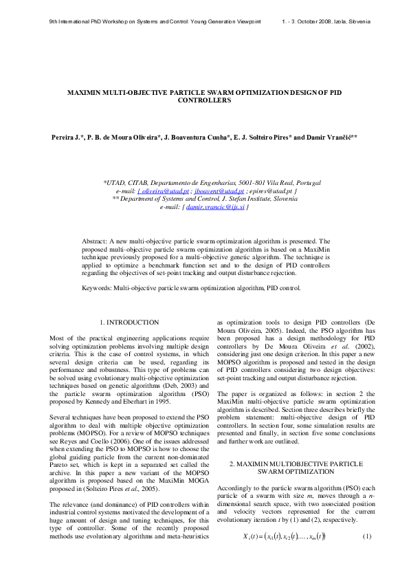 Pdf Multi Objective Particle Swarm Optimization Design Of Pid Controllers